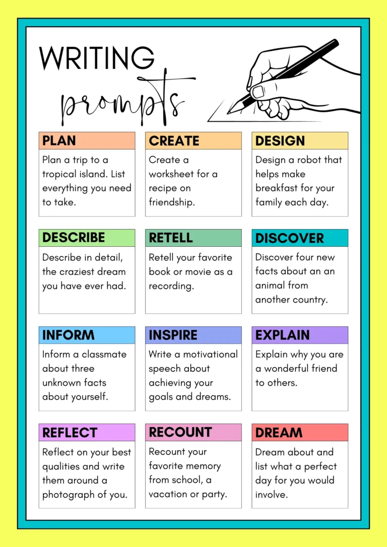 Colourful Writing Prompts Grid – Rhoda Chaalan